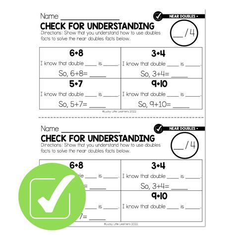 Lucky To Learn Math Add With Near Doubles Lesson 25 Check For Understanding Lucky