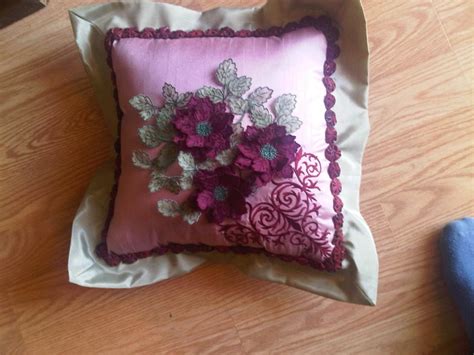 Embroidered Floral Pillow With Mitered Flange