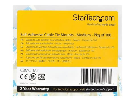 Startech 100 Pack Cable Tie Mounts With Adhesive Tape For 018 In 46