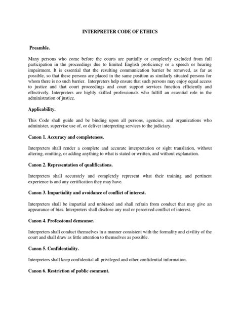 Interpreter Code Of Ethics Pdf Language Interpretation Conflict