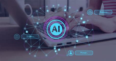image of ai brain and data processing over caucasian woman typing on