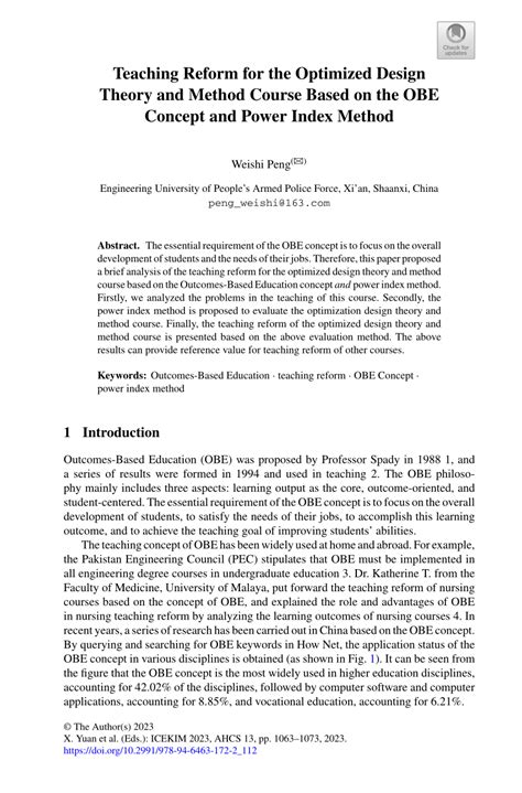 Pdf Teaching Reform For The Optimized Design Theory And Method Course