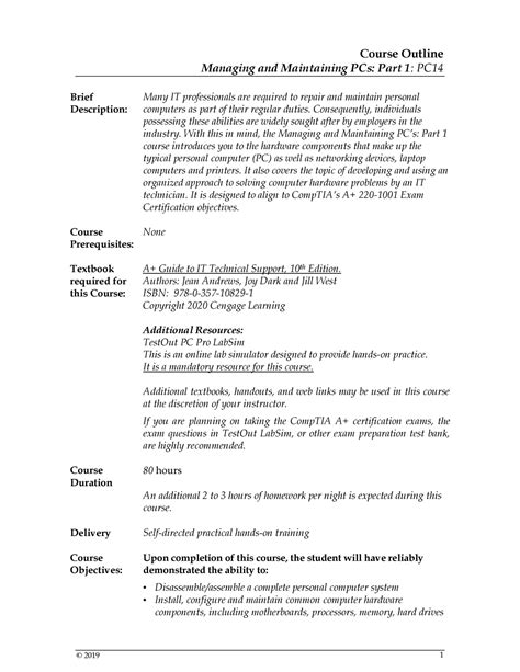 Pc14 V2 0 Course Outline 2019 0430 Managing And Maintaining Pcs Part