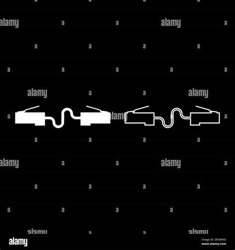 Network Connector Patch Cord Ethernet Cable Lan Wire Icon Outline Set White Color Vector