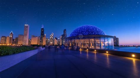 Chicago Skyline Night Adler Planetarium Stunning Nighttime View Of