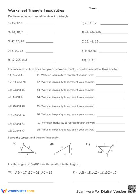 Triangle Inequality Theorem Worksheet Answer Key Geometry Worksheets