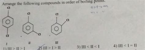 Arrange the following compounds in order of boiling points. Clc1ccc(Cl)cc..