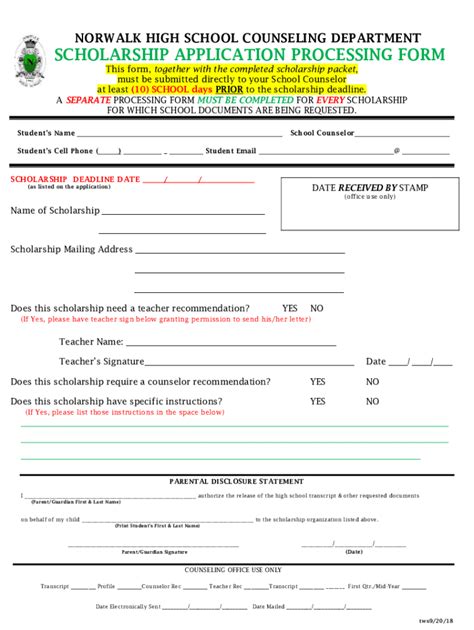 Fillable Online Nhs Norwalkps Scholarship Application Processing Form Fax Email Print Pdffiller