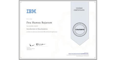 Hamsa Rajaram On Linkedin Completion Certificate For Introduction To Data Analytics