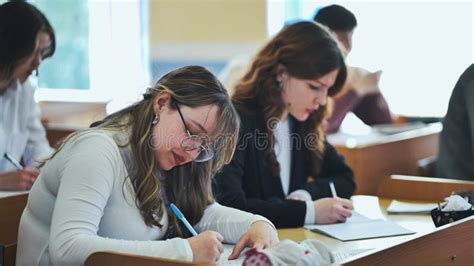Girl Students Writing Math Formulas In A Notebook Stock Illustration