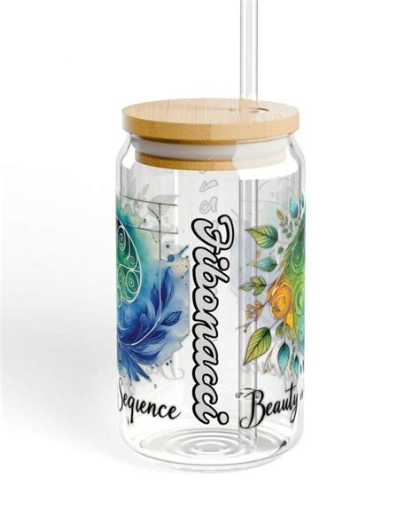 Fibonacci Spiral Drinking Glass With Lid And Straw With Golden Ratio