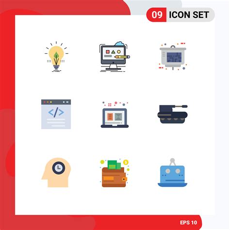 Set Of 9 Modern Ui Icons Symbols Signs For Html Code Digital Browser Property Presentation