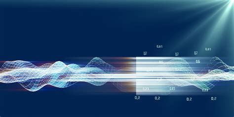 Big Data Abstract Infographics With Wavy Glow Grid Algorithm Data With Bllured Lines On Blue