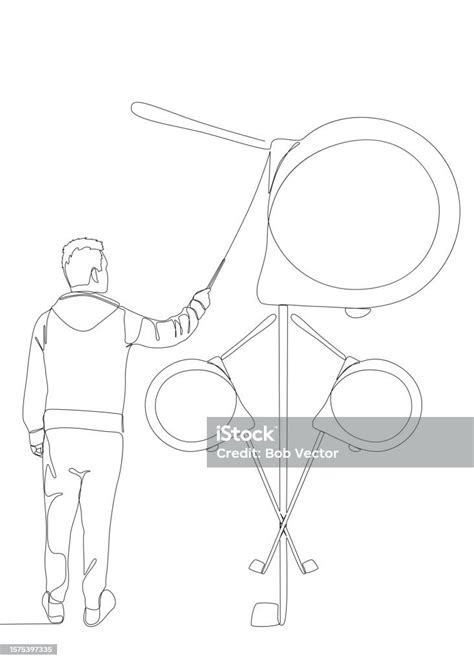 One Continuous Line Of Man Pointing With Finger At Measuring Tape Thin Line Illustration Vector