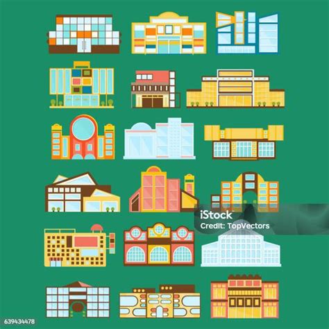 Kumpulan Ide Arsitektur Pusat Perbelanjaan Department Store Dan Toko Supermarket Ilustrasi Stok
