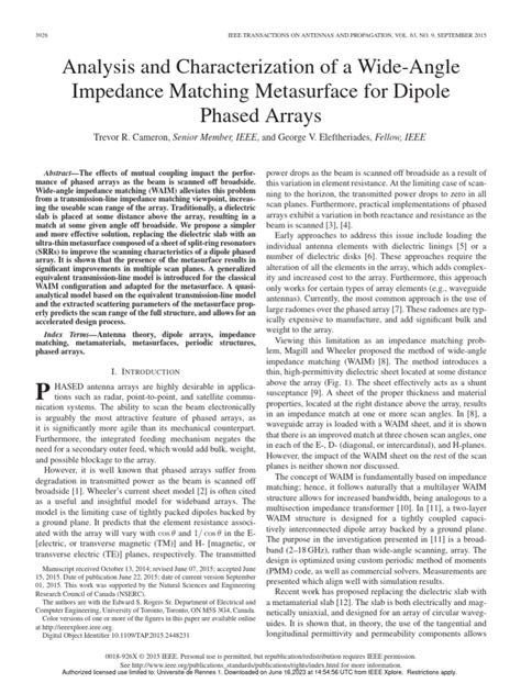 analysis and characterization of a wide angle impedance matching