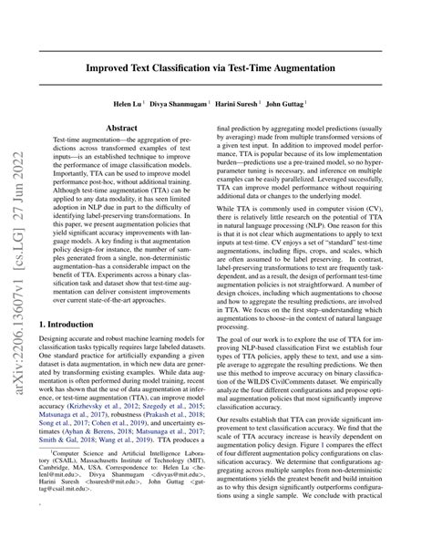 Pdf Improved Text Classification Via Test Time Augmentation
