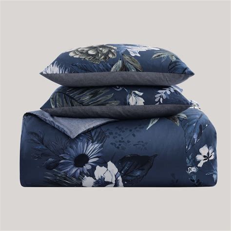 Bebejan Delphine 5 Piece Comforter Set Navy Floral Reversible King