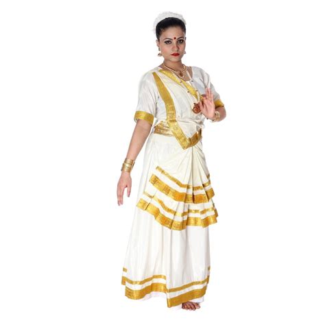 Mohiniyattam Dance Costume For Girls Off White With Golden Border