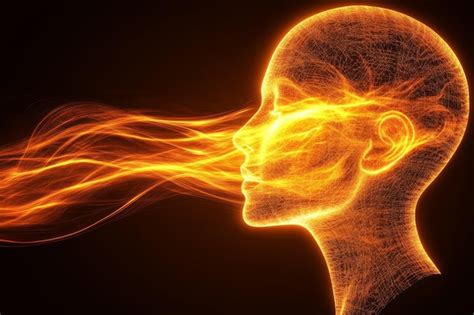 Cognitive Stimulation Neuron Generation And Brain Circuits Abstract Head With Fiery Waves