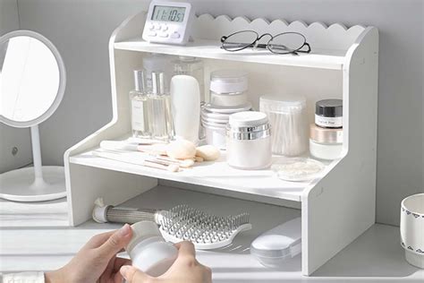 이엘로그 화이트 우드 2단 선반 화장대 책상 수납 정리 3size 위시버킷