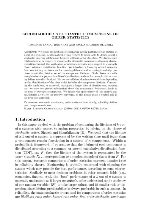 Pdf Second Order Stochastic Comparisons Of Order Statistics
