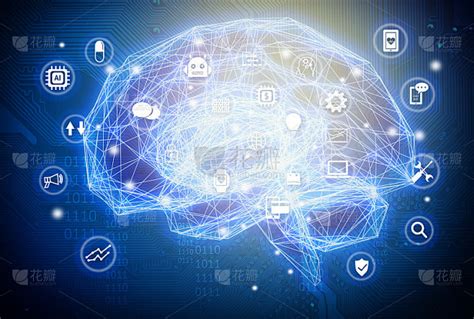 机器学习、人工智能、ai、深度学习和未来概念。线框图脑连接电路电子图形、二进制代码和技术图标背景。蓝