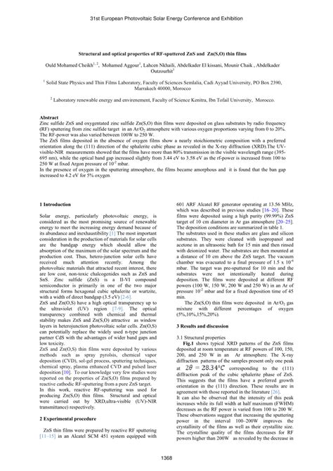 Pdf Structural And Optical Properties Of Rf Sputtered Zns And Znso Thin Films