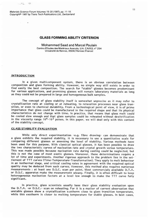 Pdf Glass Forming Ability Criterion