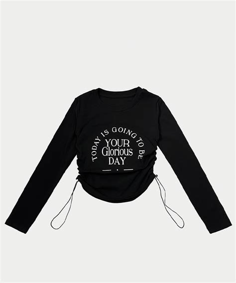 여리여리꾸안꾸룩 Your Day 레터링 옆 셔링 밑단 굴림 슬림 크롭 데일리 힙 유니크 빈티지 봄 여름 가을 겨울 긴팔티셔츠 4color 에이블리