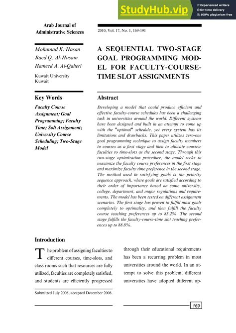A Sequential Two Stage Goal Programming Mod El For Faculty Course Time