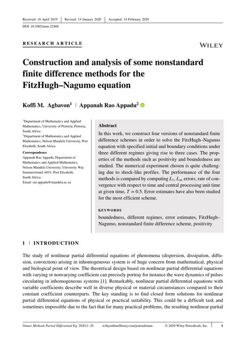 Pdf Construction And Analysis Of Some Nonstandard Finite Difference Methods For The Fitzhugh