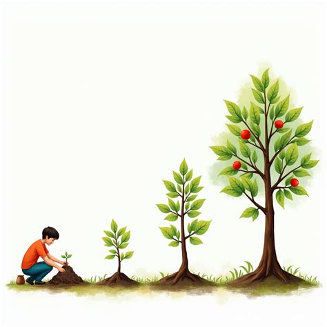 Realistic Tree Growth Stages Showing Project Development Step1 A Person