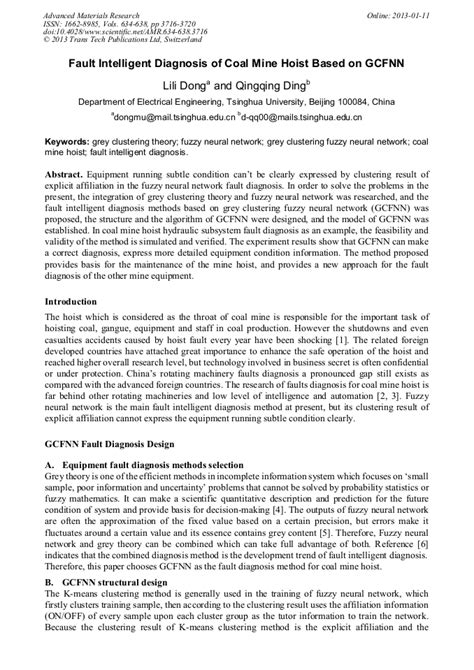 Fault Intelligent Diagnosis Of Coal Mine Hoist Based On Gcfnn Scientific Net