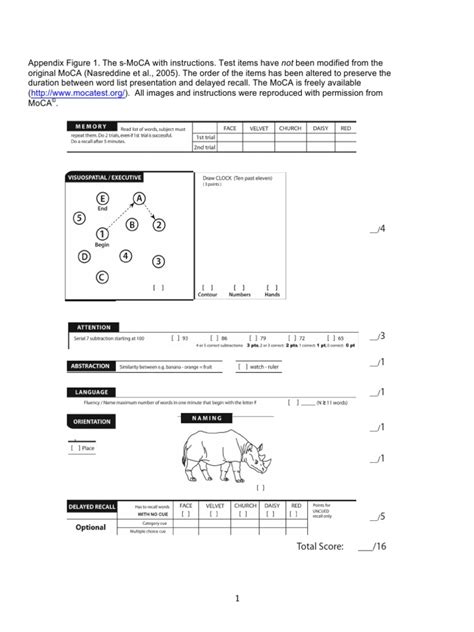 Short Moca Test Pdf Clock Recall Memory
