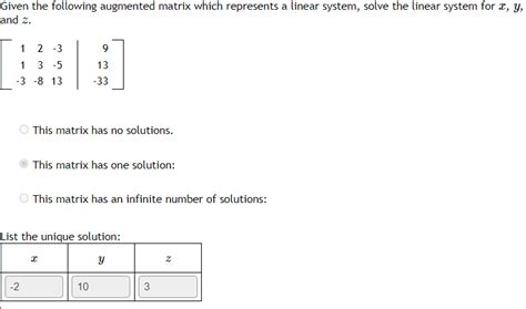 Solved Given The Following Augmented Matrix Which Represents