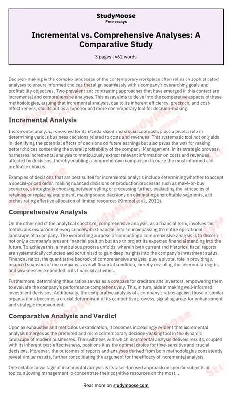 Incremental Analysis In Decision Making Analysis Paper Example Free