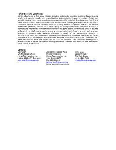 Forward Looking Statement