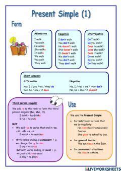 Present Simple Tense Exercises Language English Grade Level Basic