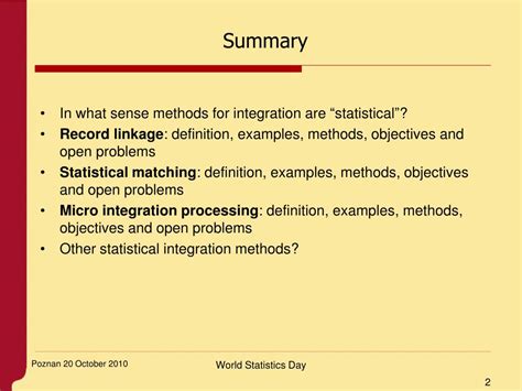 Ppt Data Integration An Overview On Statistical Methodologies And