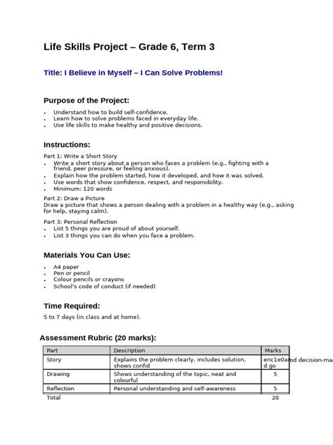 Grade 6 Term 3 Life Skills Project Pdf