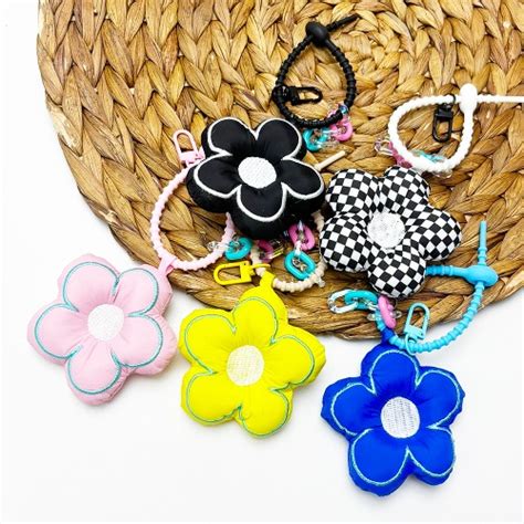 폭신 말랑 플라워 컬러풀 열쇠고리 파우치 에어팟 버즈 가방고리 키링 5종 카멜