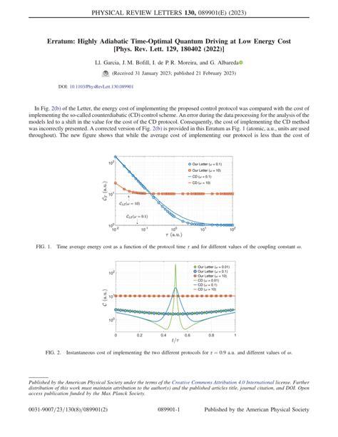 Pdf Erratum Highly Adiabatic Time Optimal Quantum Driving At Low