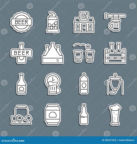 Setlineglas Bier Bierbrouwproces Verpakkingsflessen Winkel Flessendop Met En Pong Game Pictogram