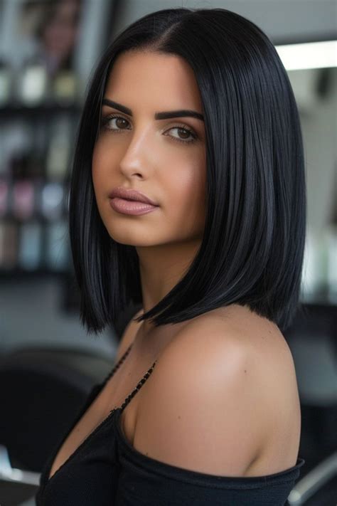 48 Straight Hairstyles Classic Black Sleek Bob Sleek Short Hair