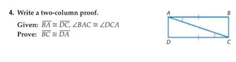solved 4 write a two column proof given ba dc zbac