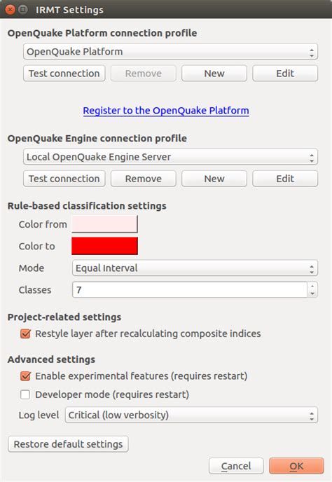 5 OpenQuake IRMT Settings Integrated Risk Modelling Toolkit 3 11 4 Documentation