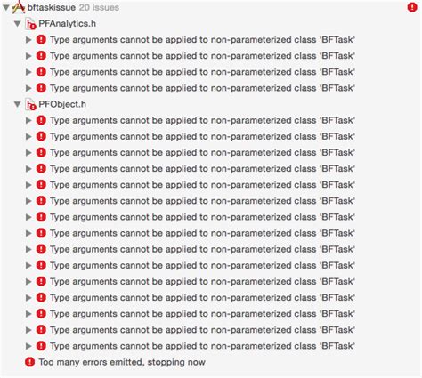 Objective C Type Arguments Cannot Be Applied To Non Parameterized Class Bftask In Pfanalytics