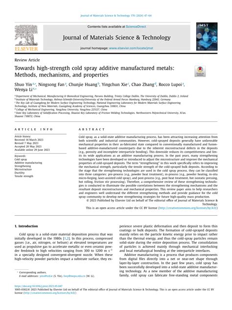 Pdf Towards High Strength Cold Spray Additive Manufactured Metals