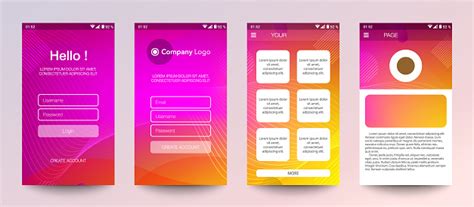 모바일 앱 Ui Ux Gui의 디자인 로그인 및 암호 입력 계정 로그인 가입 홈 페이지가있는 사용자 등록 화면 세트 현대적인 스타일 최소한의 응용 프로그램 Ui 디자인
